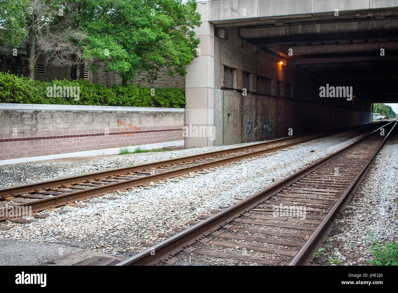 Train tracks go through a tunnel under the convention center in Mobile ...