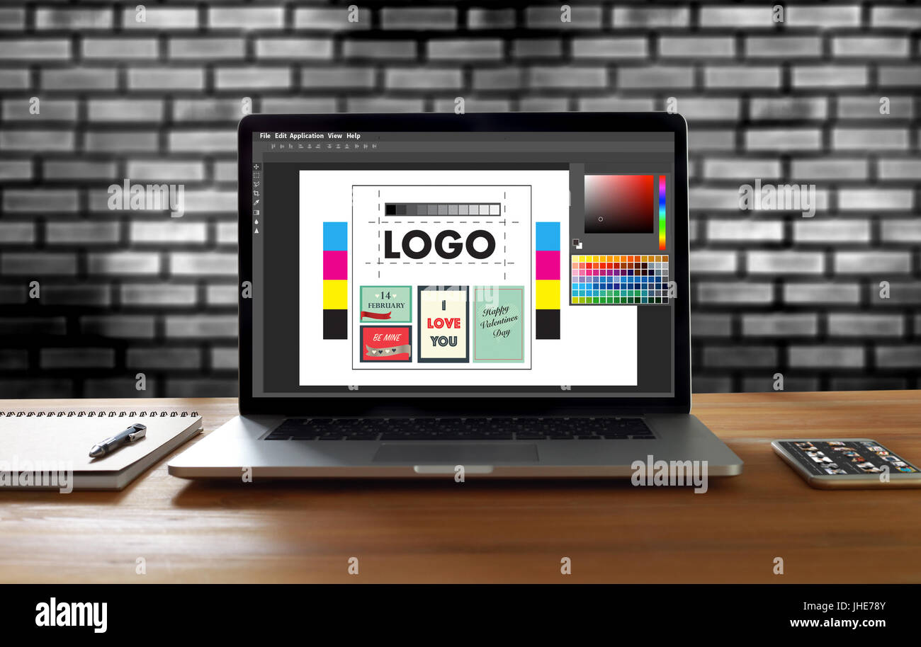 Creative Designer Graphic at work. Color swatch samples, Illustrator ...