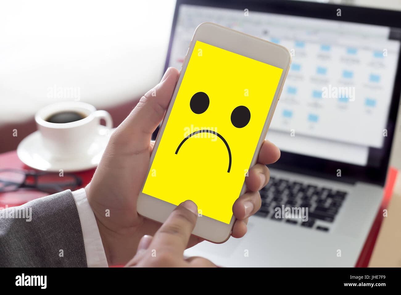 Depressive emotions concept, smiley face emoticon printed depression ...