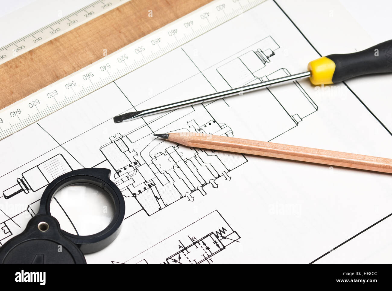 technical schemes with a pencil and ruler Stock Photo - Alamy