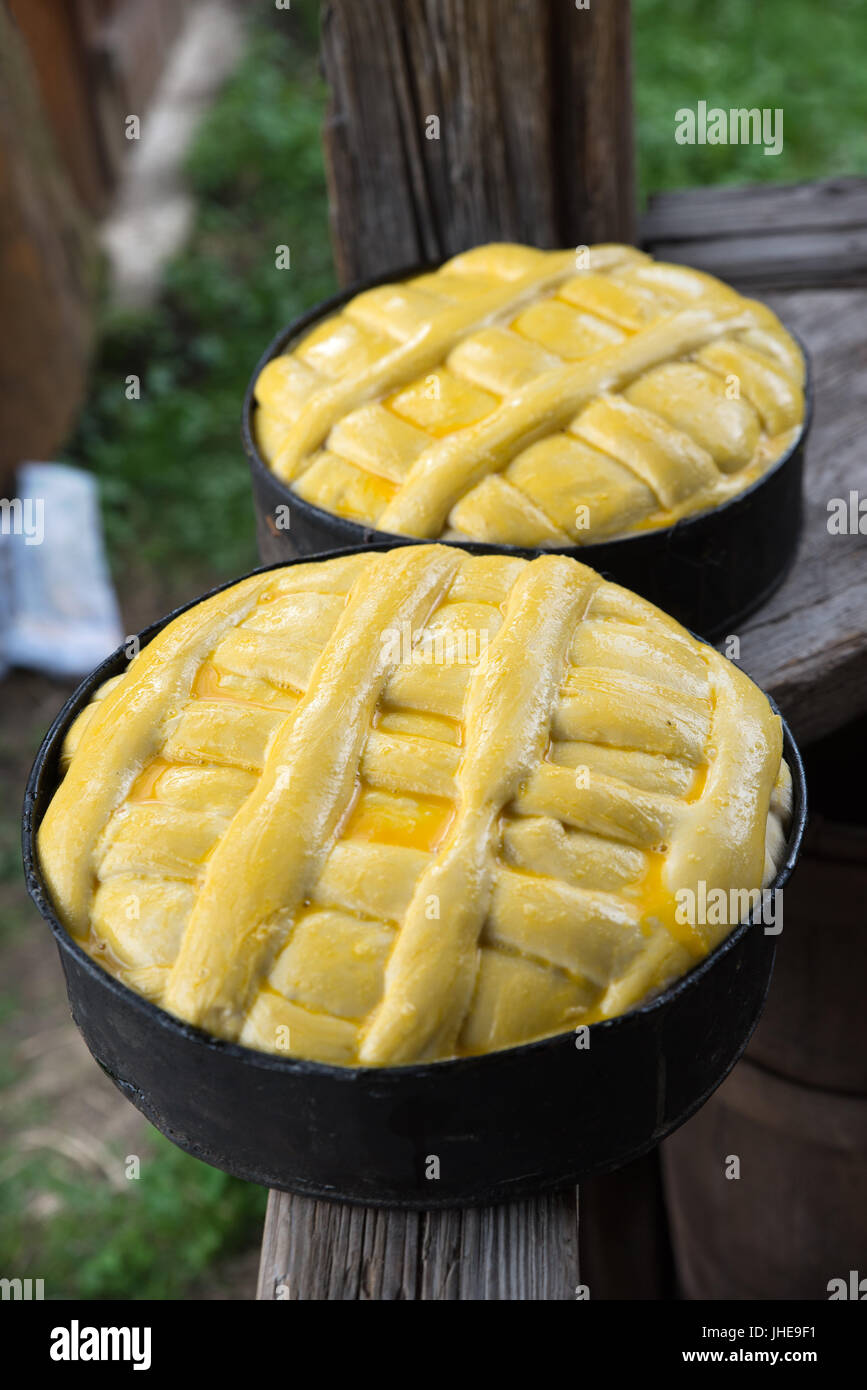 Traditional Easter bread and cakes ready to be cooked, Breb, Maramures ...
