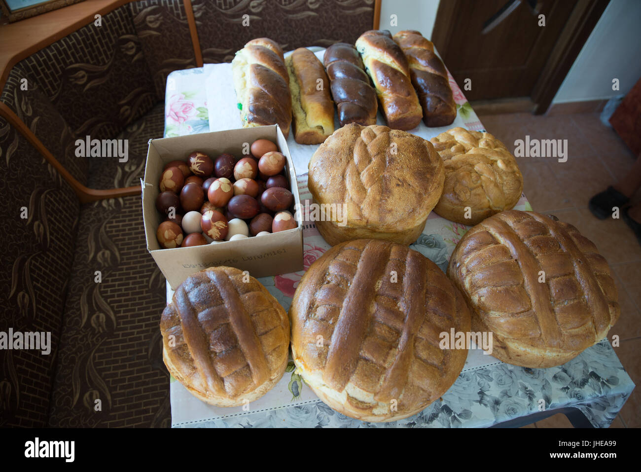 Painted Easter eggs and food, village of Breb, district of Maramures ...