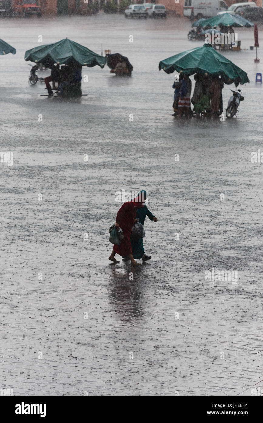 marrakech, Morocco - Circa September 2015 - rain over djemaa el fna ...