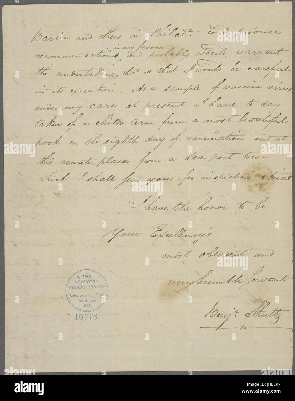 Letter from Benjamin Shultz (NYPL b11904004-5213160 Stock Photo - Alamy