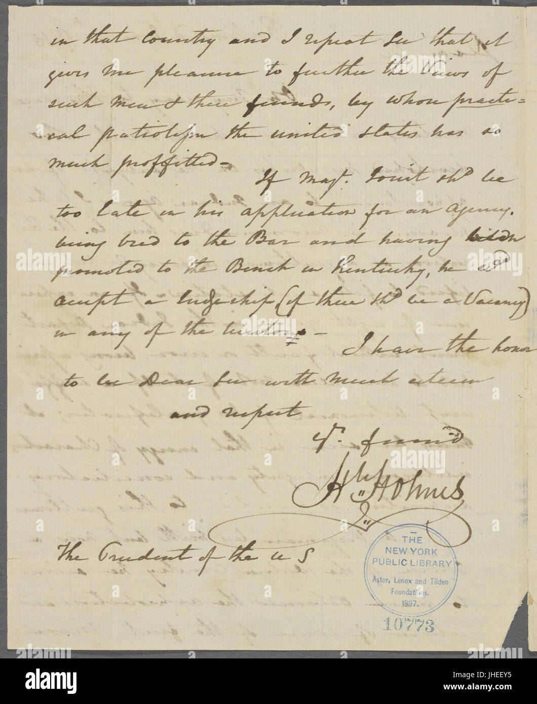 A historical letter written by H. Holmes, offering insights into ...