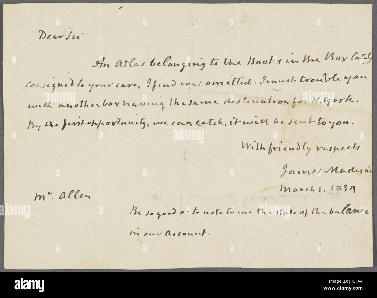 Letter to William Allen (NYPL b11904004-5213475 Stock Photo - Alamy