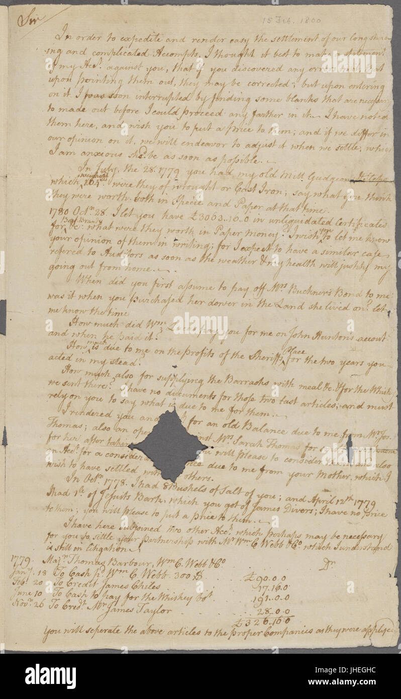 A letter from James Madison, Sr., a prominent historical figure ...