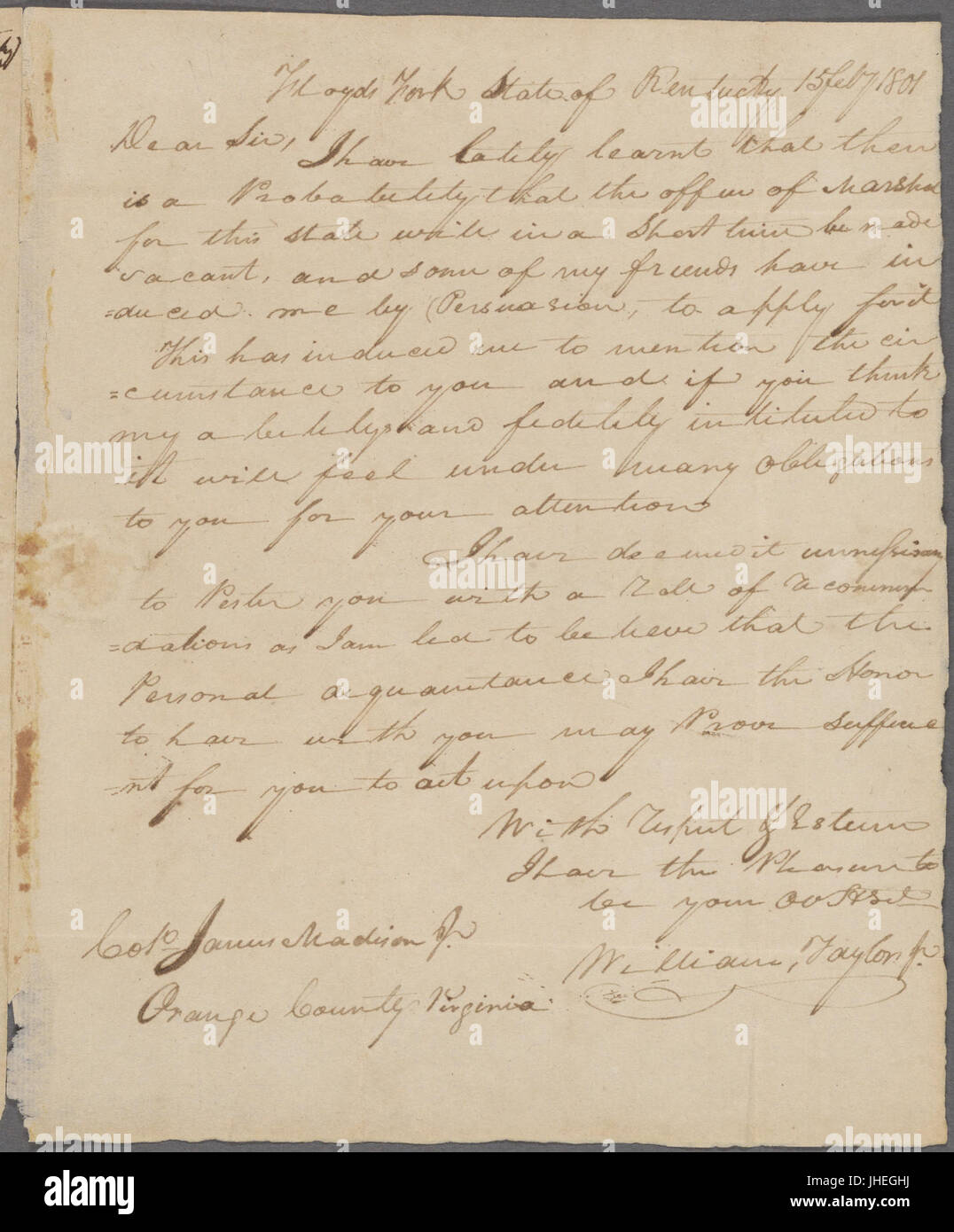 Letter from William Taylor, Jr (NYPL b11904004-5215369 Stock Photo - Alamy