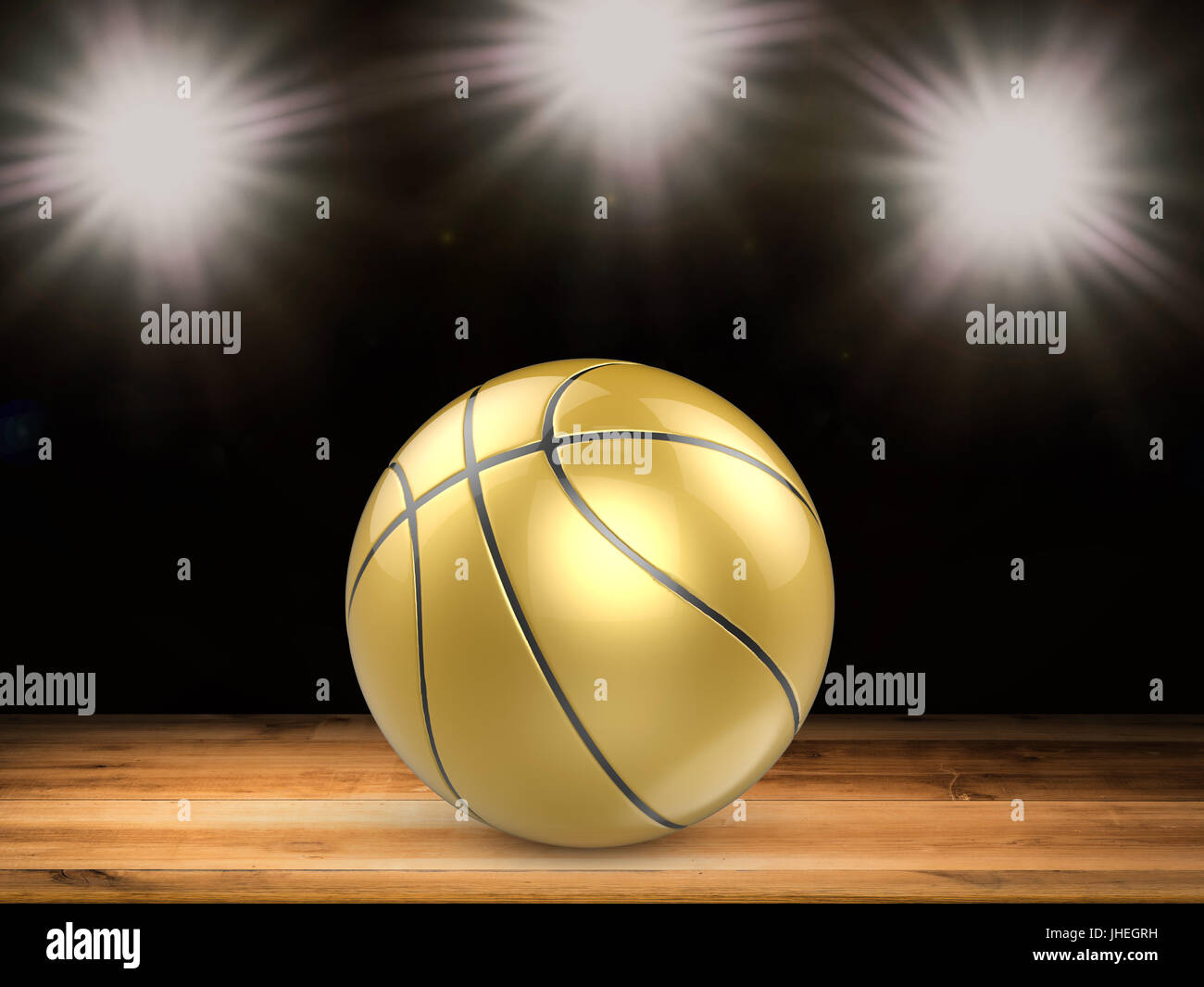 3d rendering golden basketball ball with shining spotlights Stock Photo ...