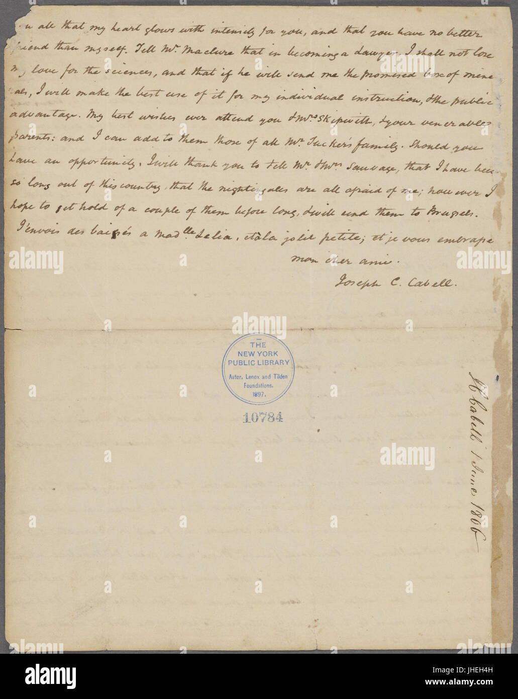 Letter from Joseph C. Cabell (NYPL b11904004-5215538 Stock Photo - Alamy