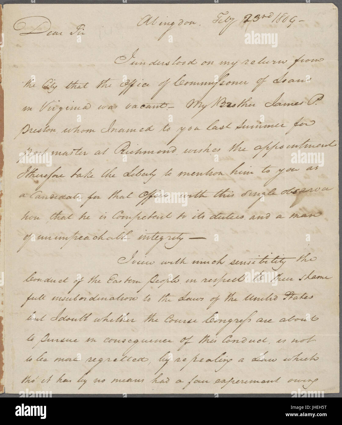 Letter from Francis Preston (NYPL b11904004-5215563 Stock Photo - Alamy