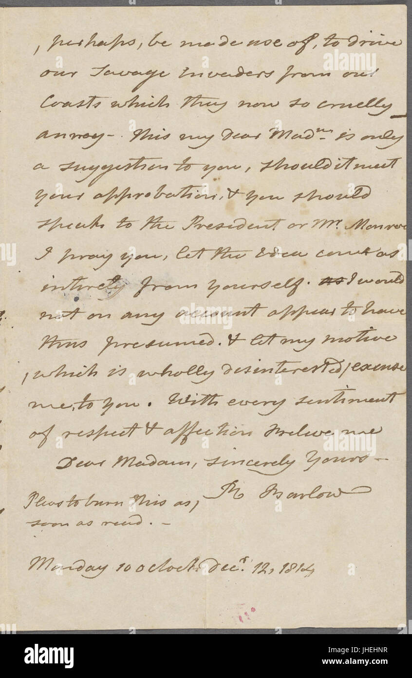 Letter from Ruth Barlow to Dolley Madison (NYPL b11904004-5217984 Stock ...