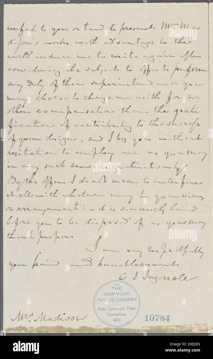 Letter from Charles Jared Ingersoll to Dolley Madison (NYPL b11904004 ...