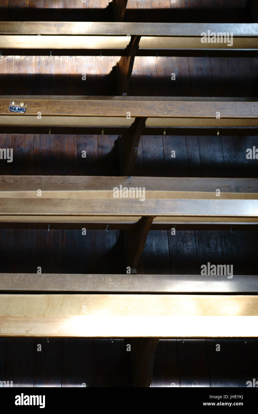 The top view on wooden benches and pews in a church Stock Photo - Alamy