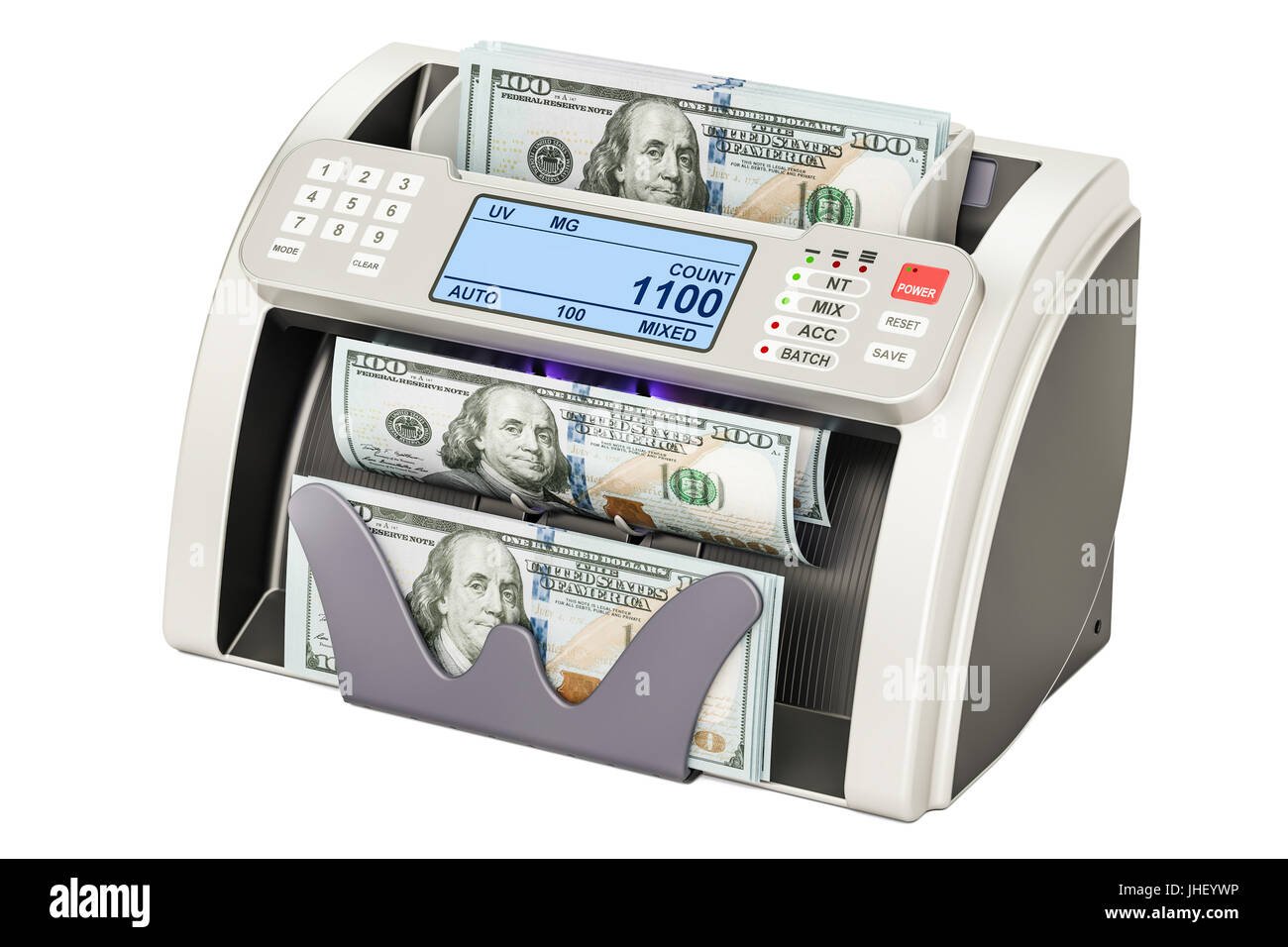 Money counting machine with dollars, 3D rendering Stock Photo - Alamy