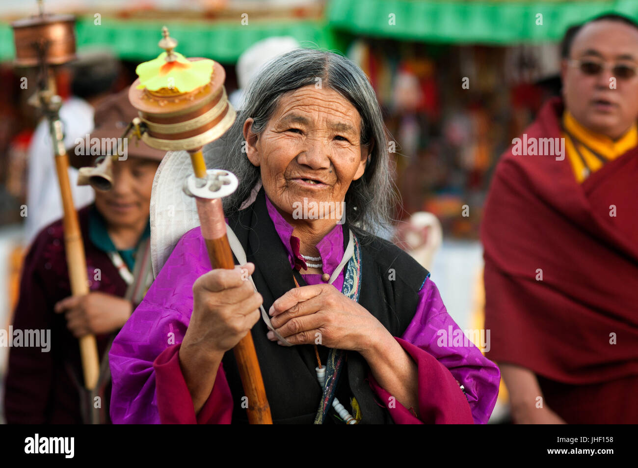 Tibetan buddhist devotees do the Kora clockwise circumambulation around ...