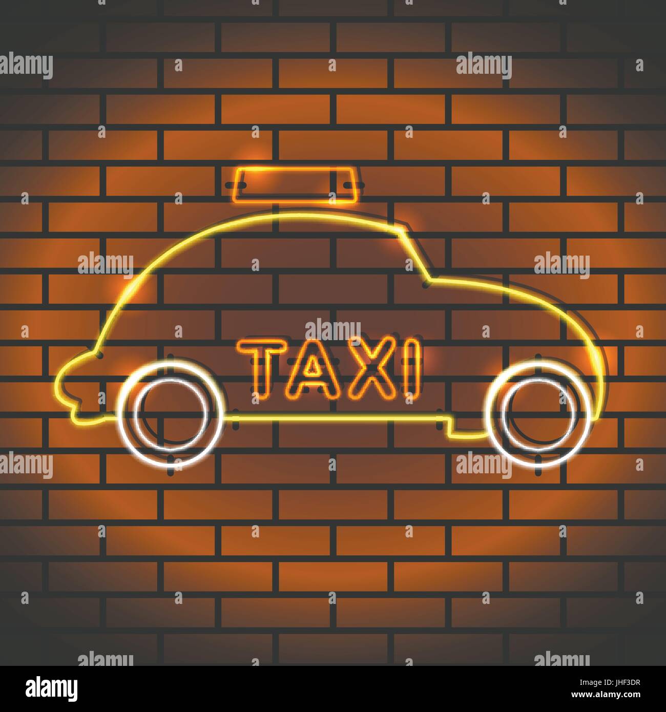 Neon icon in realistic style Vector illustration Neon sign of taxi car ...