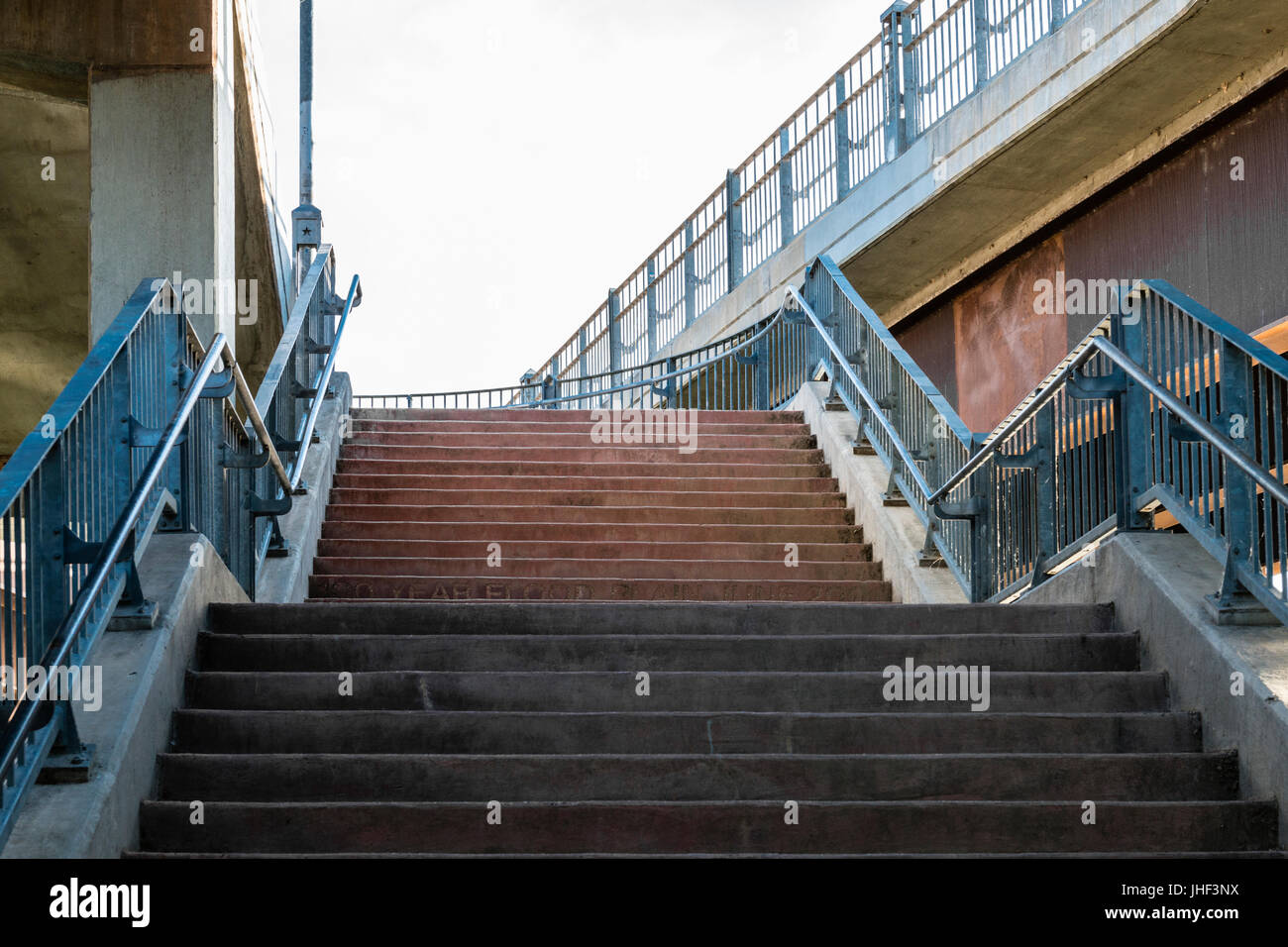 Stairs to the Pfluger pedestrian bridge over Lady Bird Lake in Austin ...