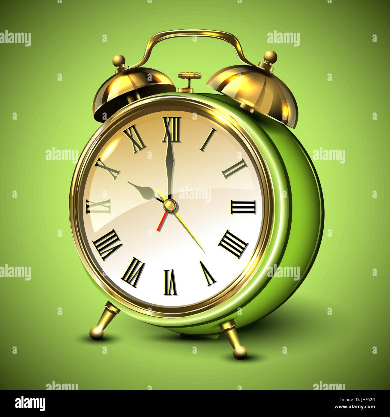Green retro style alarm clock on green background Stock Vector Image ...