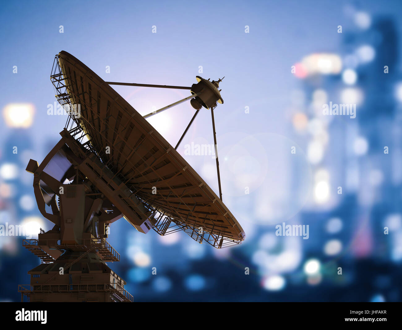 3d rendering satellite dish with cityscape background Stock Photo - Alamy