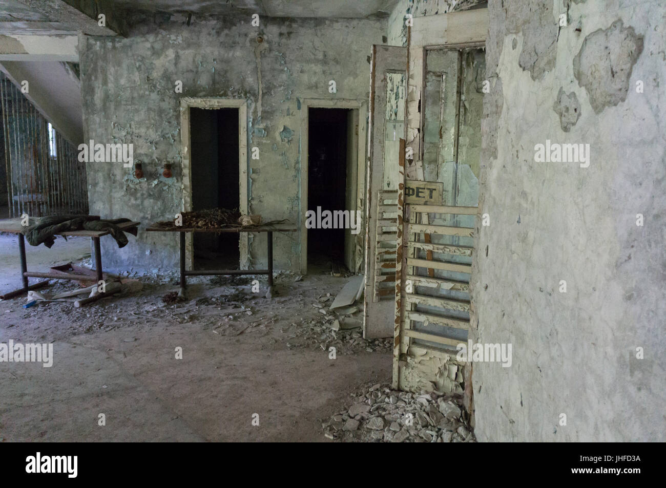 An abandoned hallway in Chernobyl after the nuclear catastrophe Stock ...