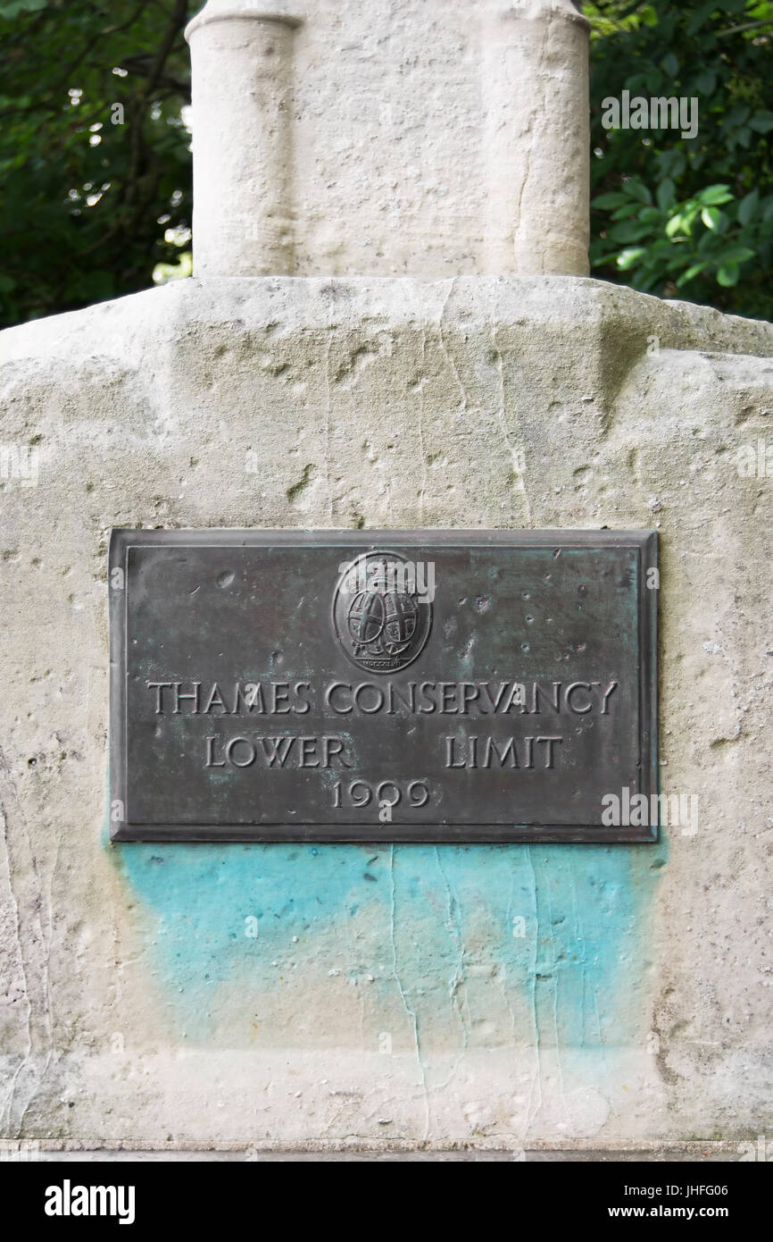 plaque on teddington obelisk inscribed thames conservancy lower limit ...