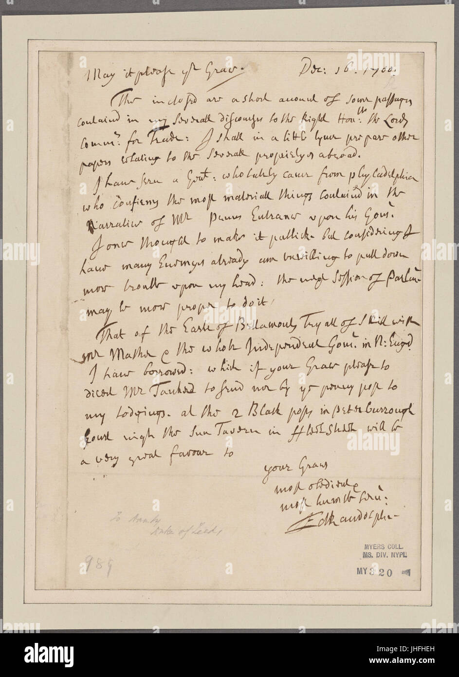 Randolph, Edward. To Thomas Osborne, Duke of Leeds (NYPL b11868620 ...