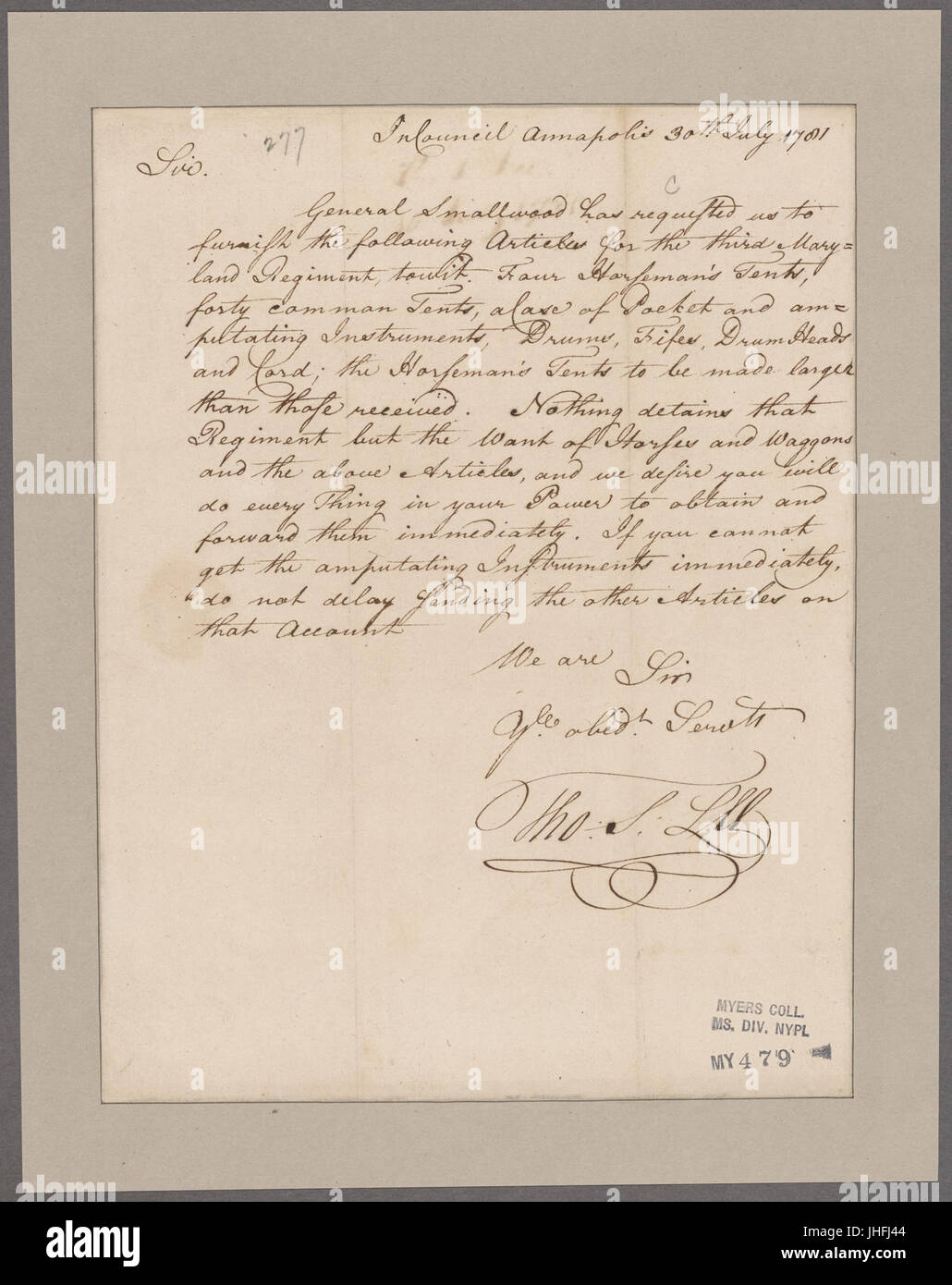Lee, Thomas S. Annapolis. To Colonel Samuel Smith (NYPL b11868620 ...