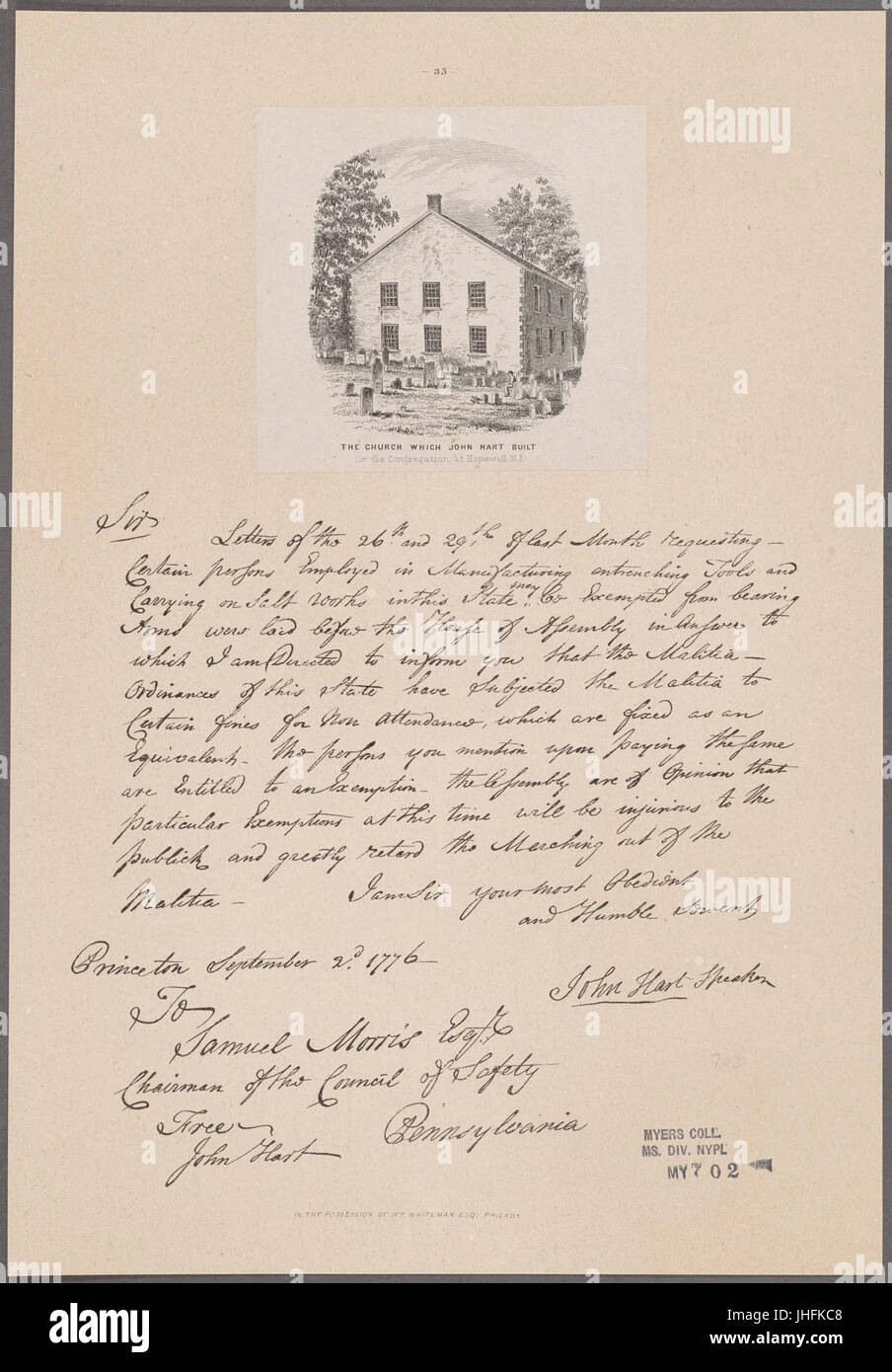 Hart, John. Princeton. To Samuel Morris (NYPL b11868620-5339030 Stock ...