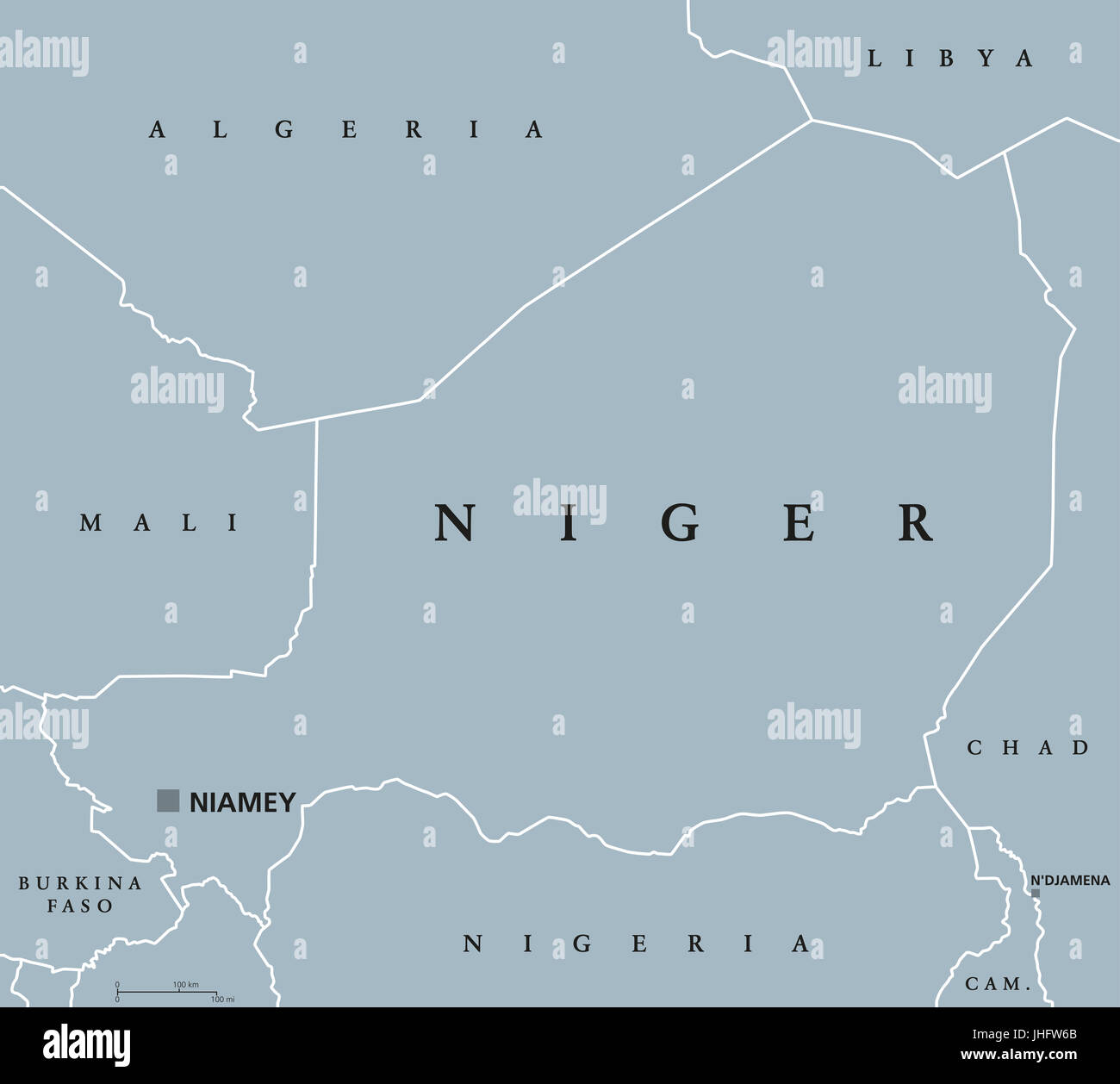 Niger political map with capital Niamey, international borders and ...