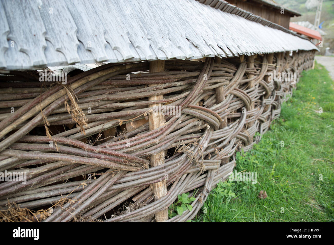 Traditional wicker wood fencing, Breb, Maramures, Romania Stock Photo ...