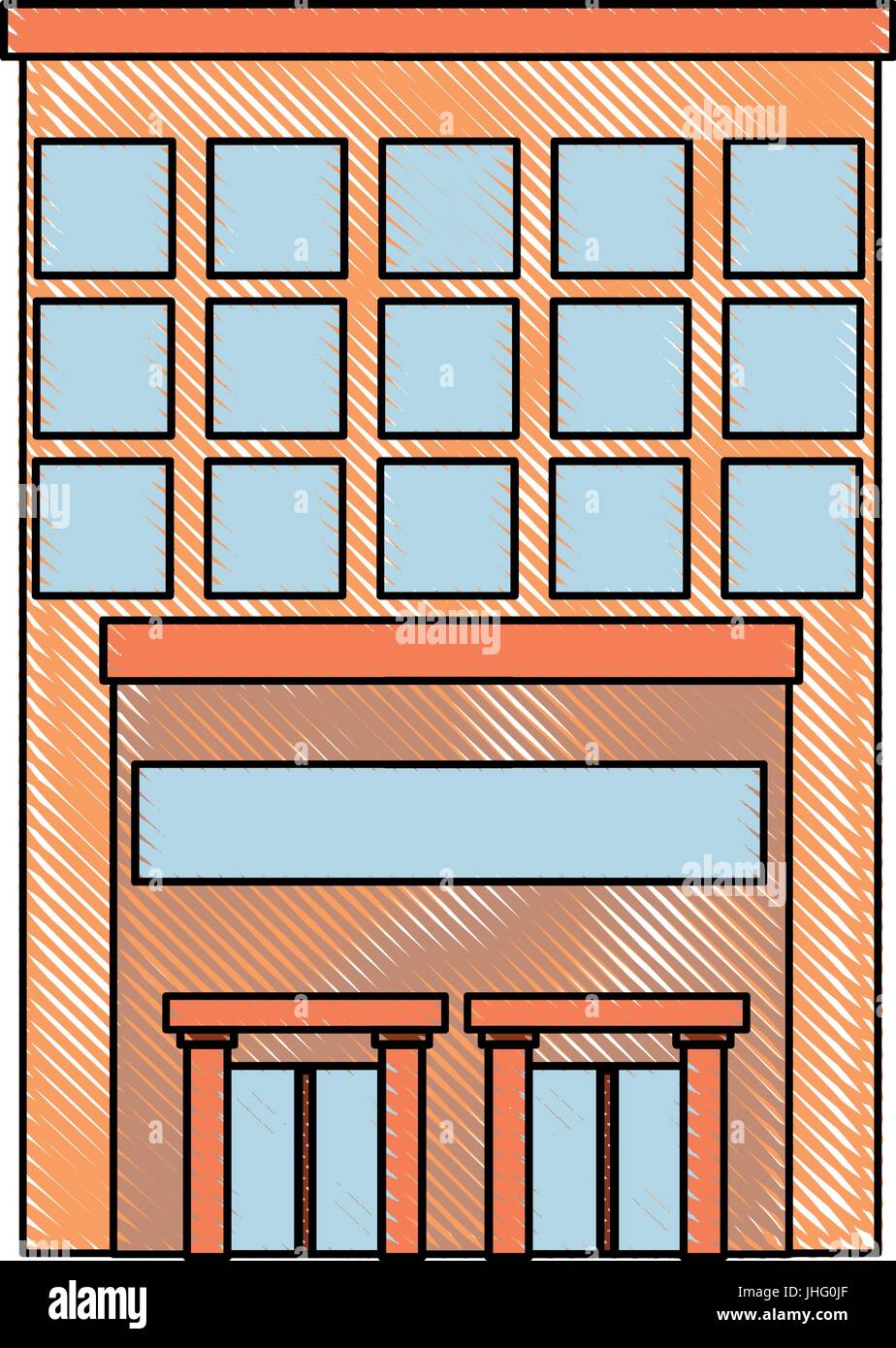 business building center facade office exterior column Stock Vector ...