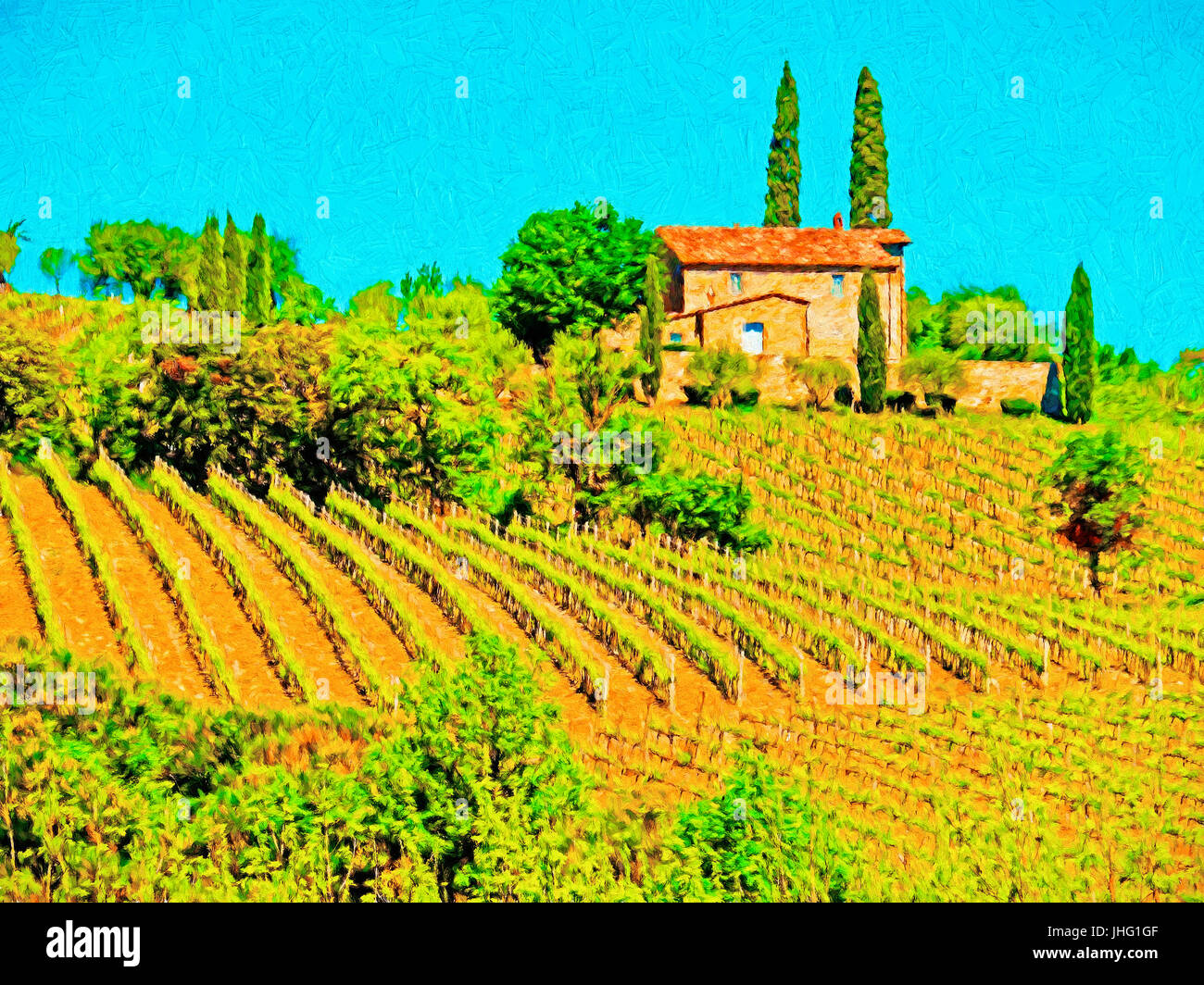 Italy vineyards painting hi-res stock photography and images - Alamy