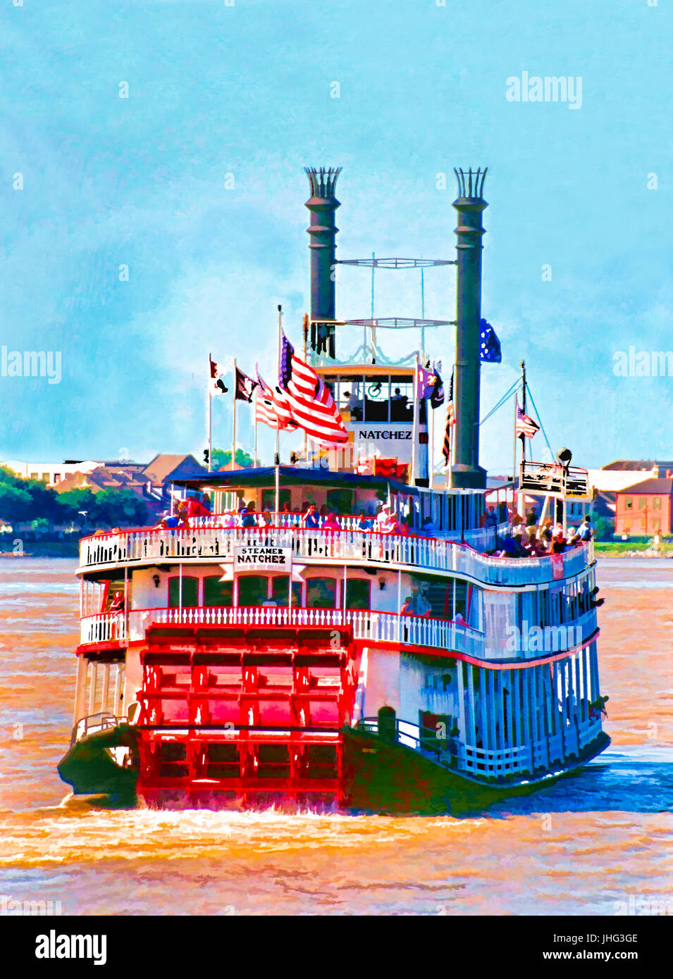 Paddle-wheel steamboat Natchez on Mississippi River at New Orleans ...