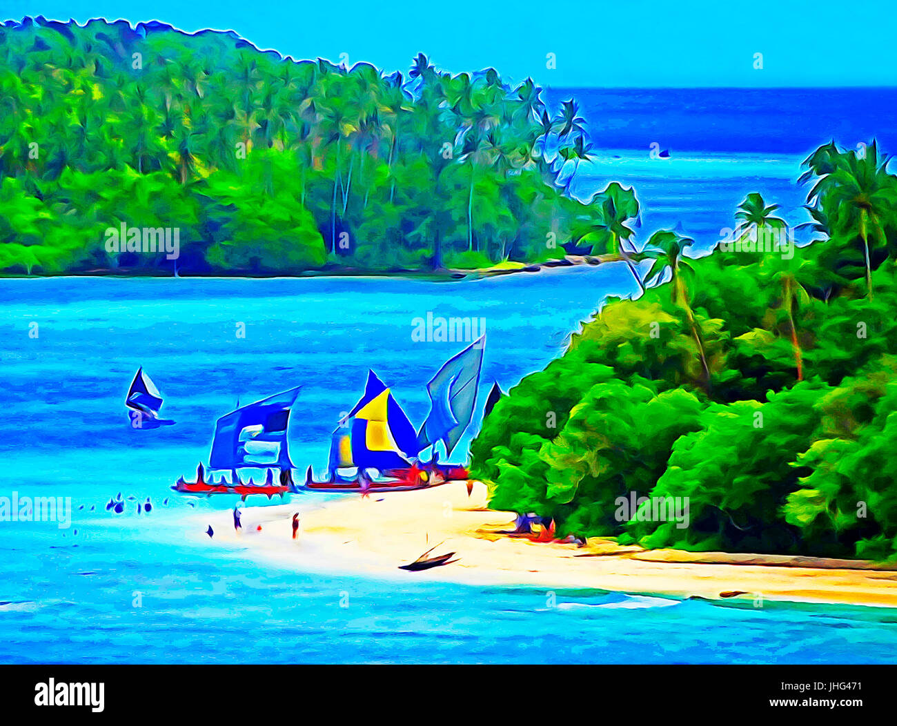 Sailboats at Kitava Island, Papua New Guinea. --Digital photo art Stock ...