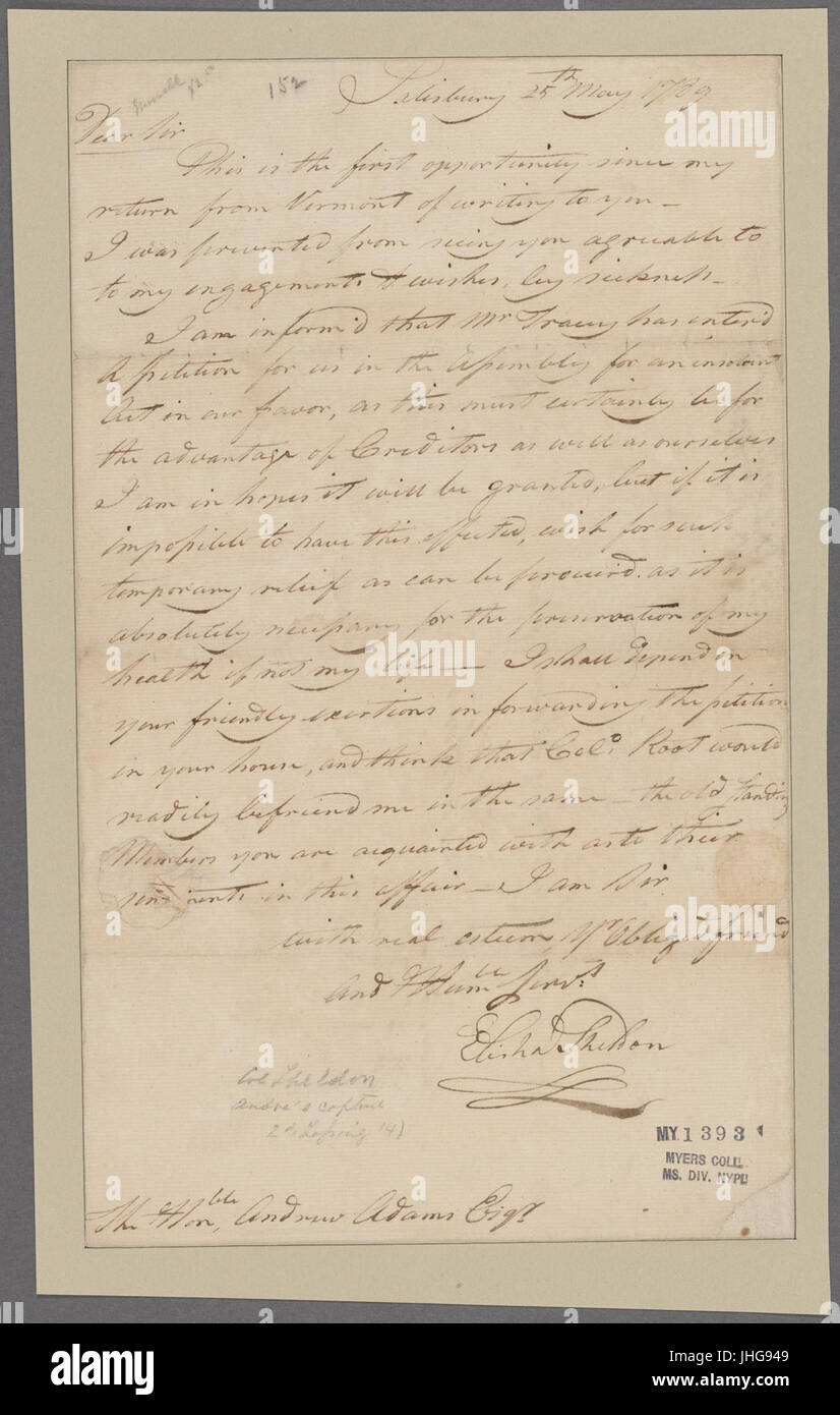 Sheldon, Elisha. Salisbury. To Andrew Adams (NYPL b11868620-5378006 ...