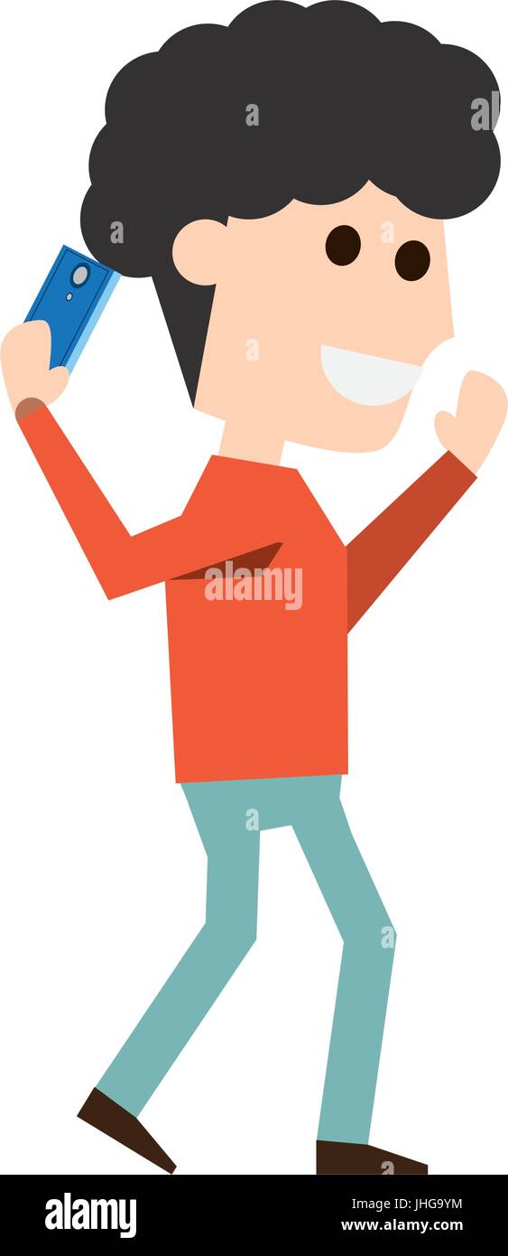 Young man with smartphone cartoon icon vector illustration graphic ...