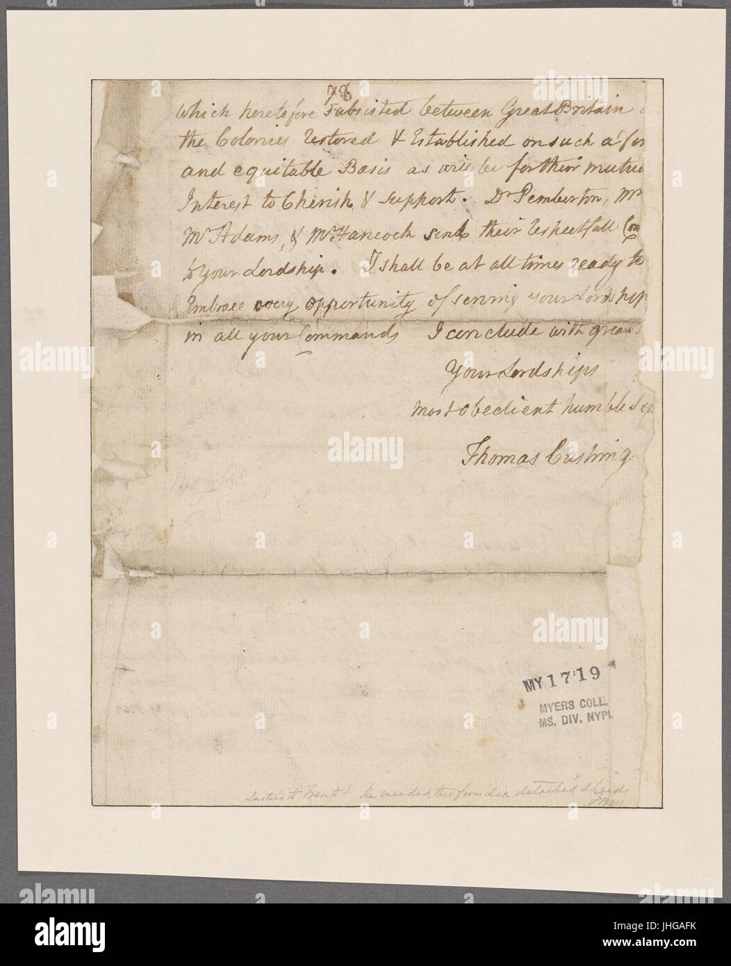 Cushing, Thomas. Boston. To the Earl of Bucan (NYPL b11868620-5413460 ...