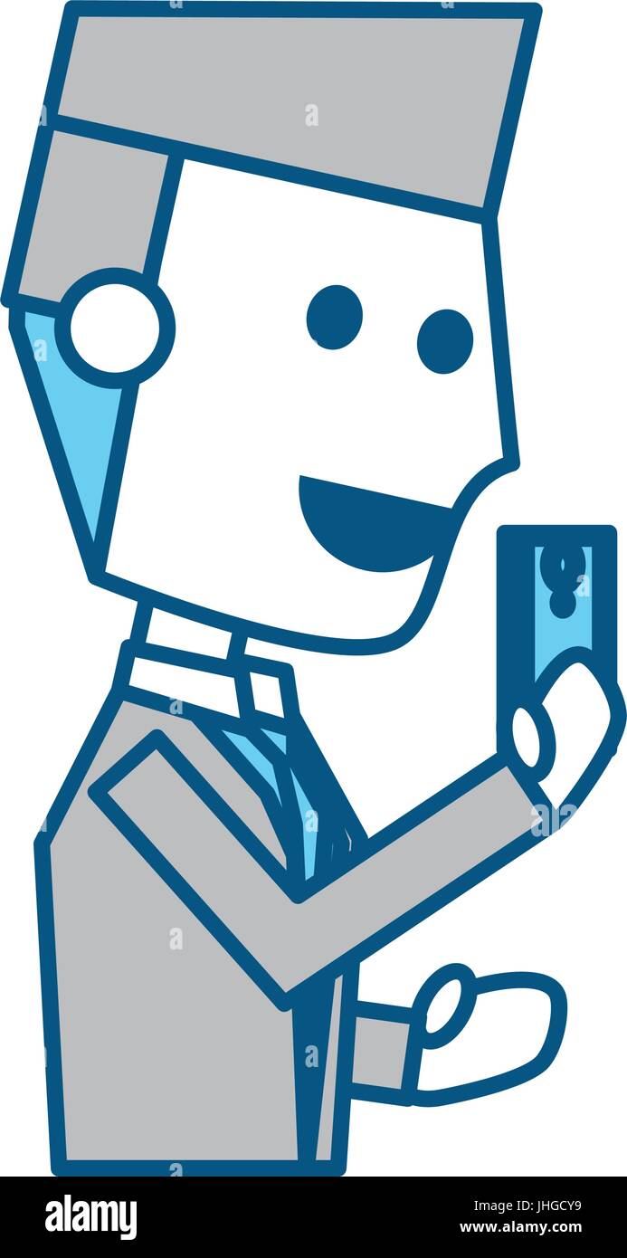 Young man with smartphone cartoon icon vector illustration graphic ...