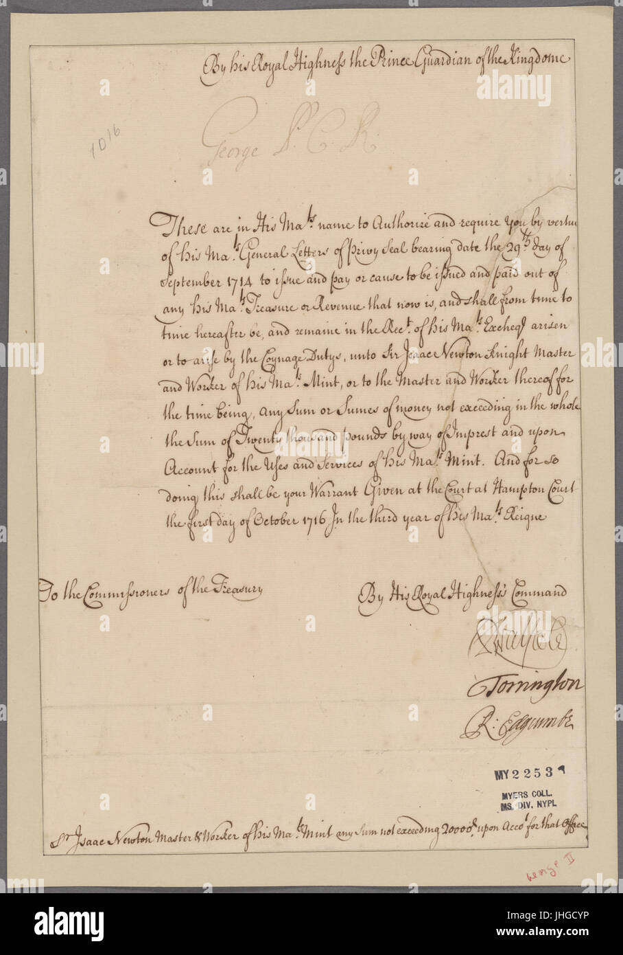 George II. Hampton Court. To the Commissioners of the Treasury (NYPL ...