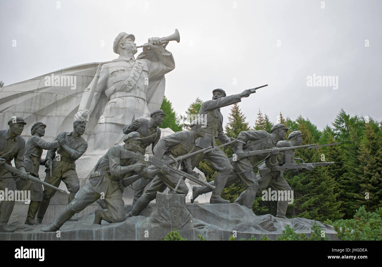 Statue of revolutionary fighters in Samjiyon Grand Monument. Samjiyon ...