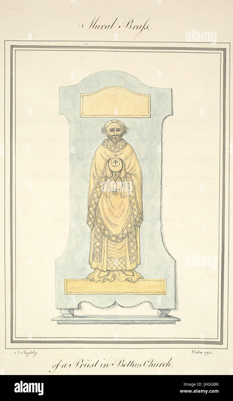 Mural brass of a priest in Bettws Church, 1794 Stock Photo - Alamy