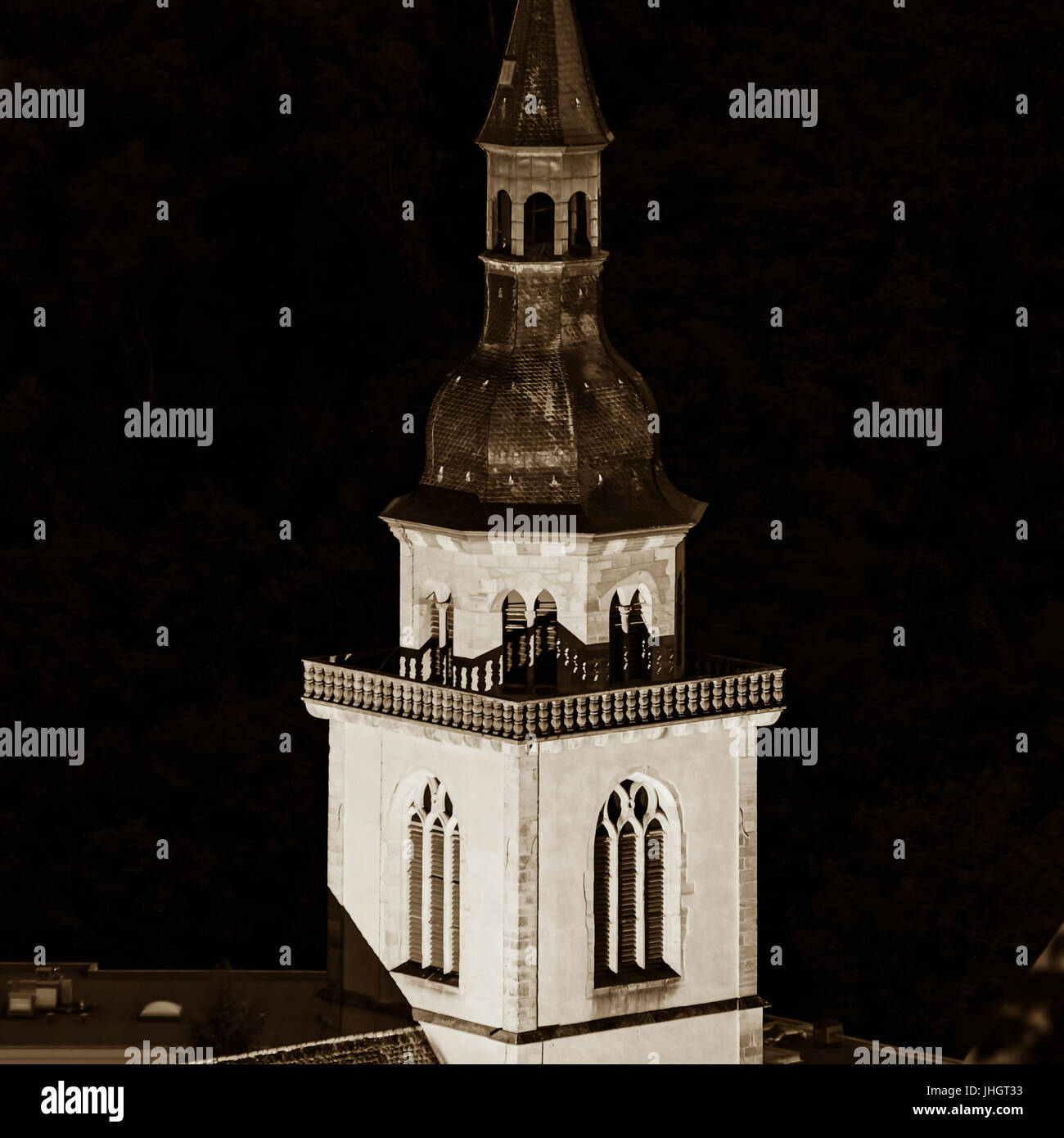 Majestic old church in small french village Andlau, night view Stock ...