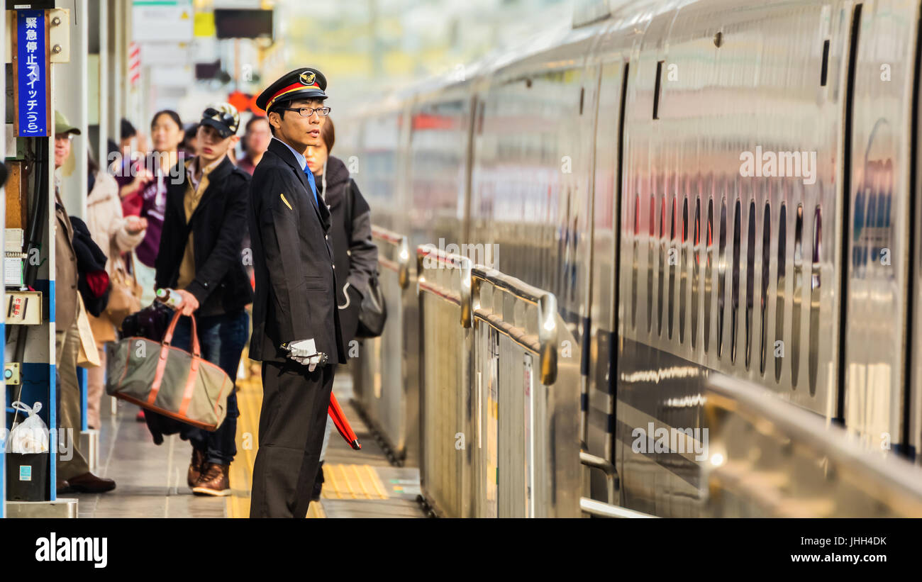 OKAYAMA, JAPAN - NOVEMBER 17: Train Conductor in Okayama, Japan on ...