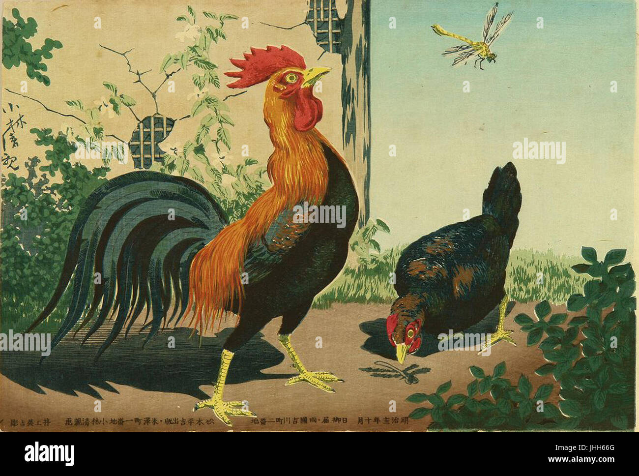 Niwatori ni tombo by Kobayashi Kiyochika Stock Photo - Alamy