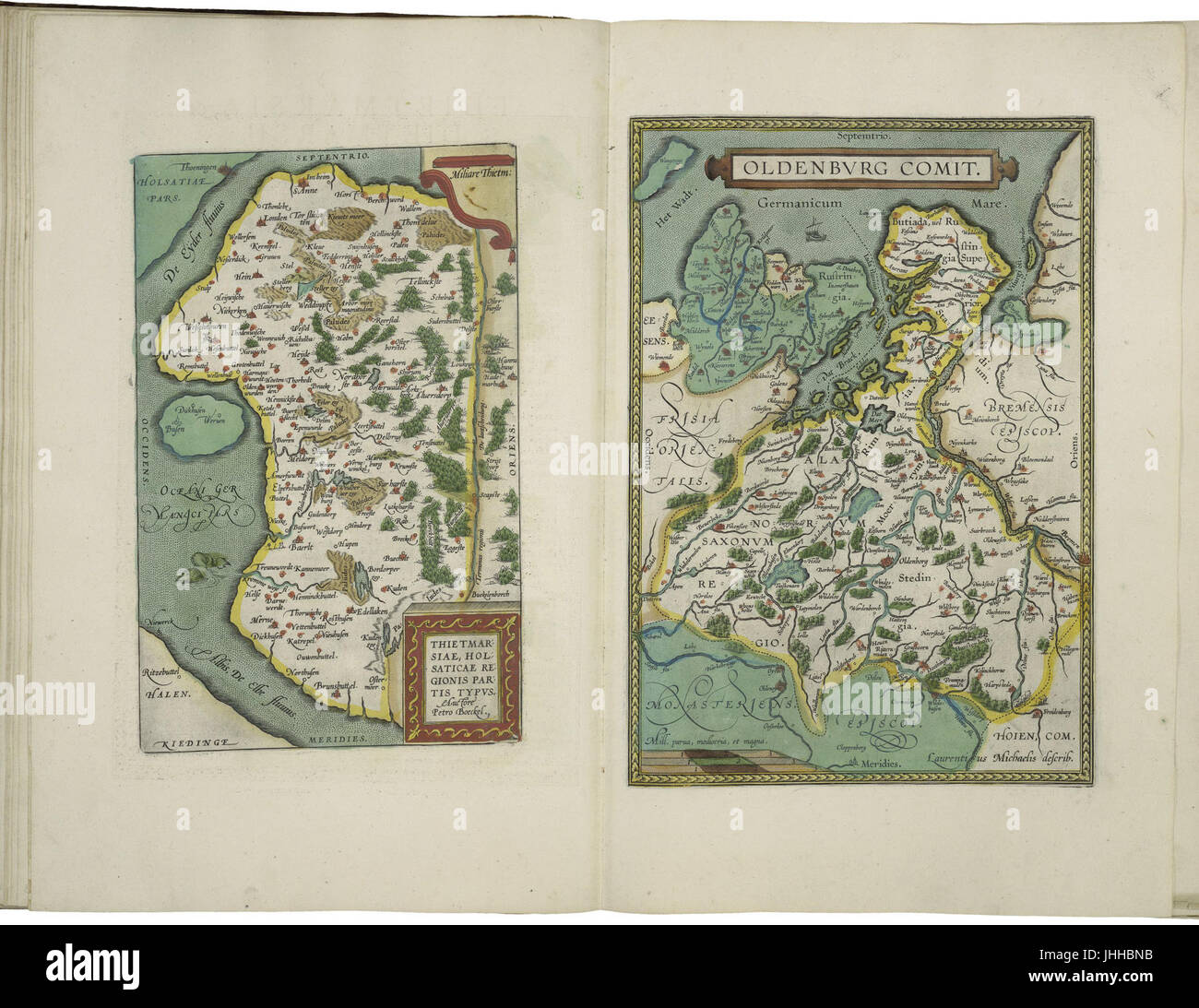 Maps of Dietmarsh and of Oldenburg by Abraham Ortelius Stock Photo - Alamy