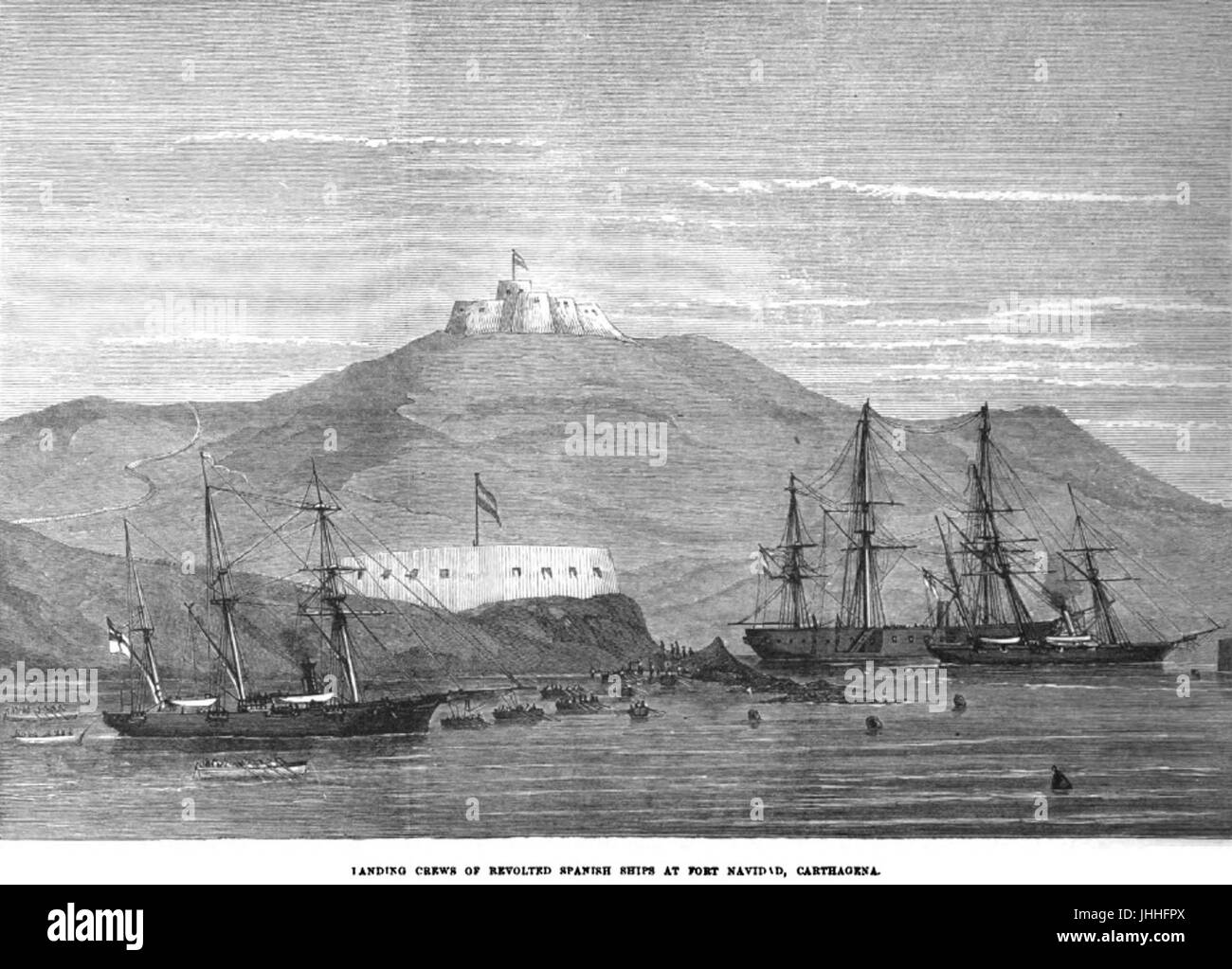 Landing crews of revolted Spanish ships at Fort Navidad, Carthagena ...