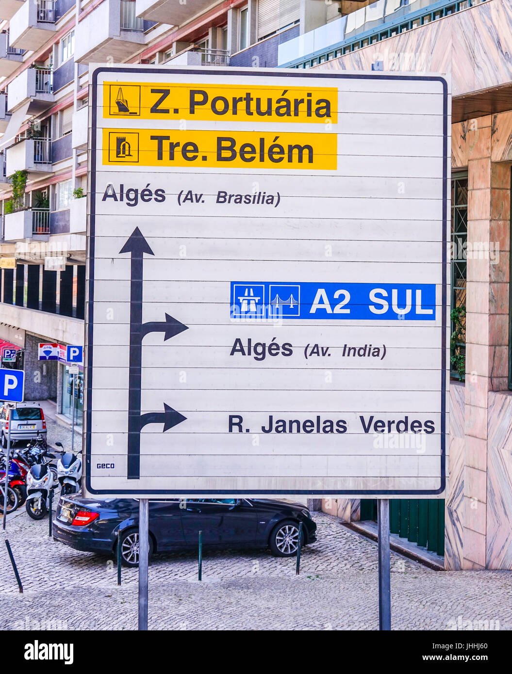 Direction signs in the street of Lisbon - LISBON, PORTUGAL 2017 Stock ...