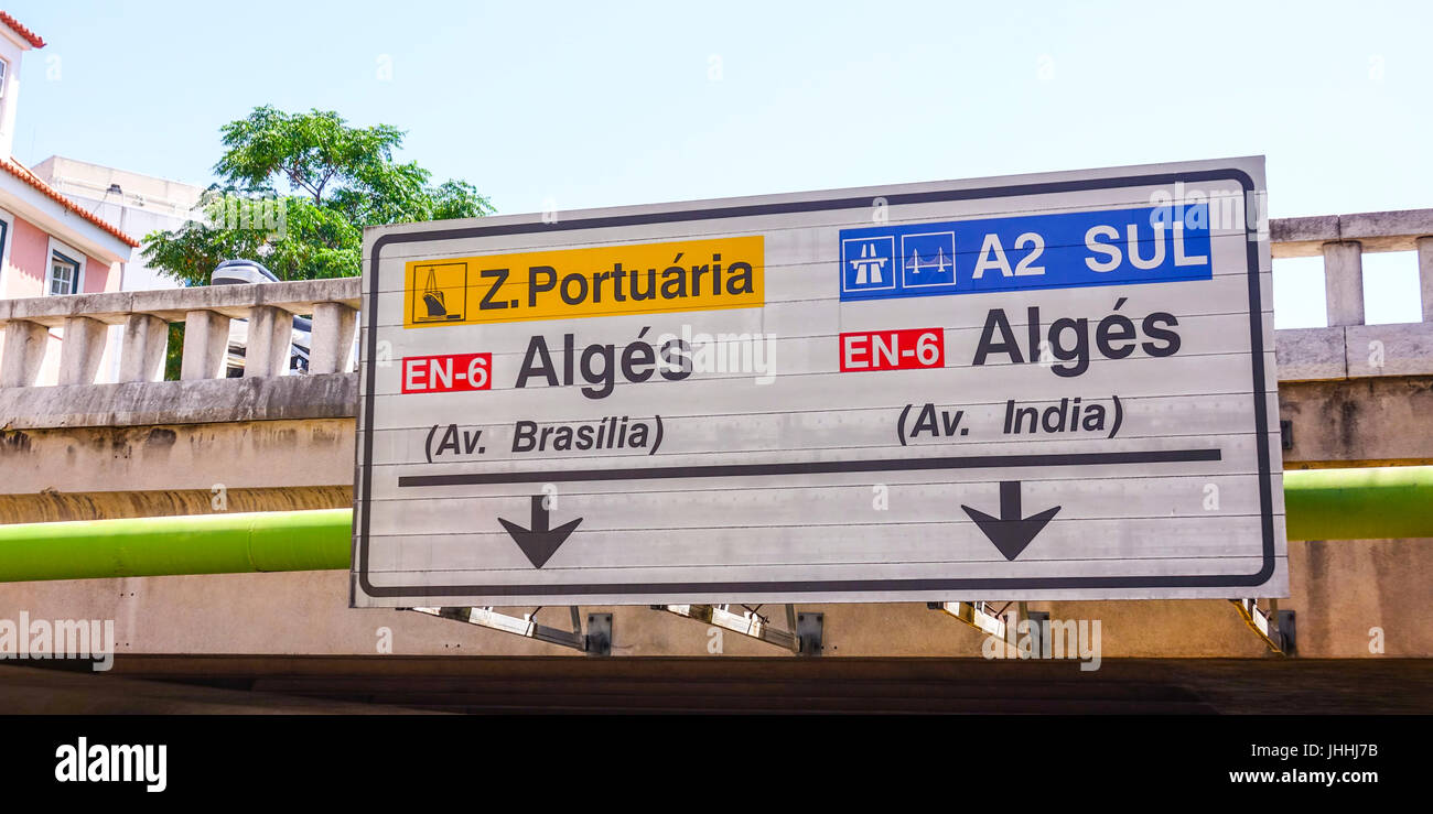Direction signs in the street of Lisbon - LISBON, PORTUGAL 2017 Stock ...