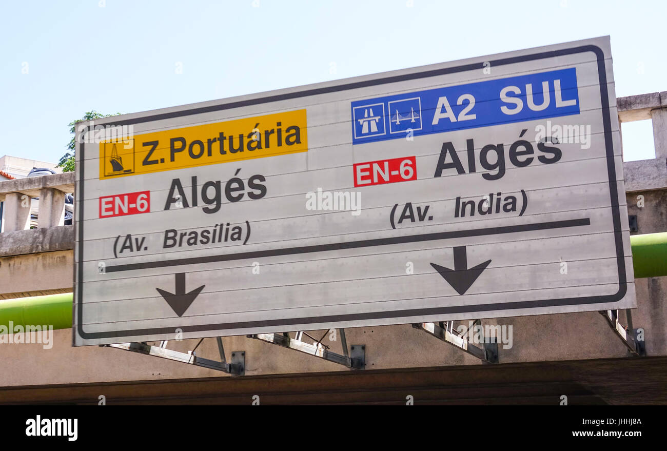 Direction signs in the street of Lisbon - LISBON, PORTUGAL 2017 Stock ...